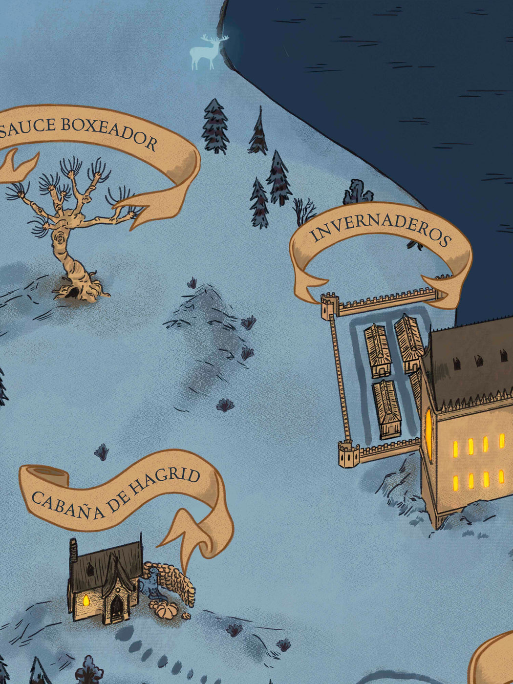 Mapa ilustrado del Mundo Mágico de Hogwarts - Lámina — Mappin