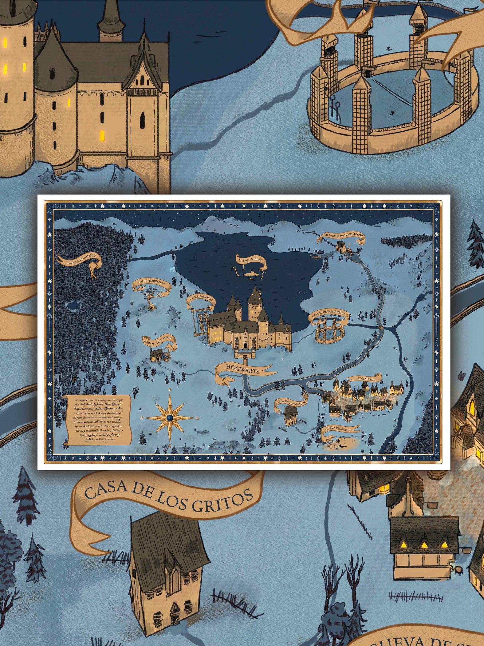 Mapa ilustrado del Mundo Mágico de Hogwarts - Lámina — Mappin