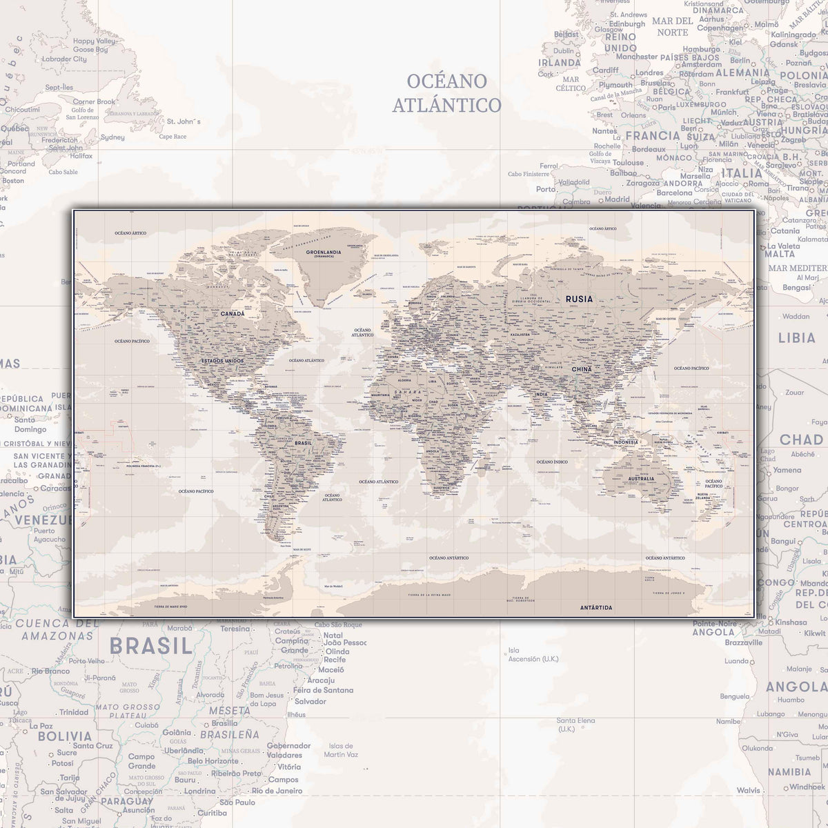 Mapa del Mundo Actualizado (disposición tradicional) - Lámina — Mappin