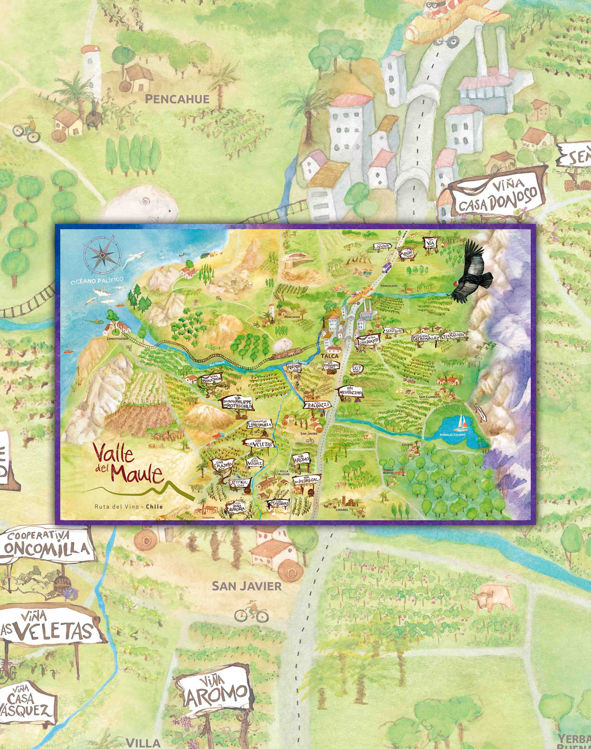 Mapa ilustrado del Valle del Maule - Lámina — Mappin