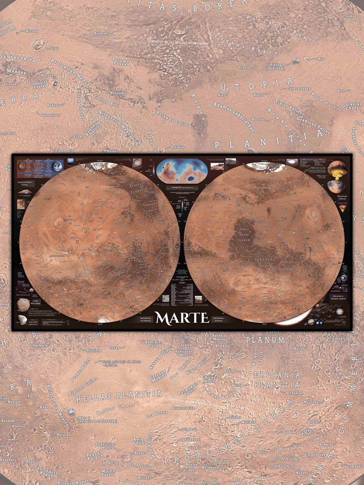 Mapa del Planeta Marte en HD - Lámina — Mappin