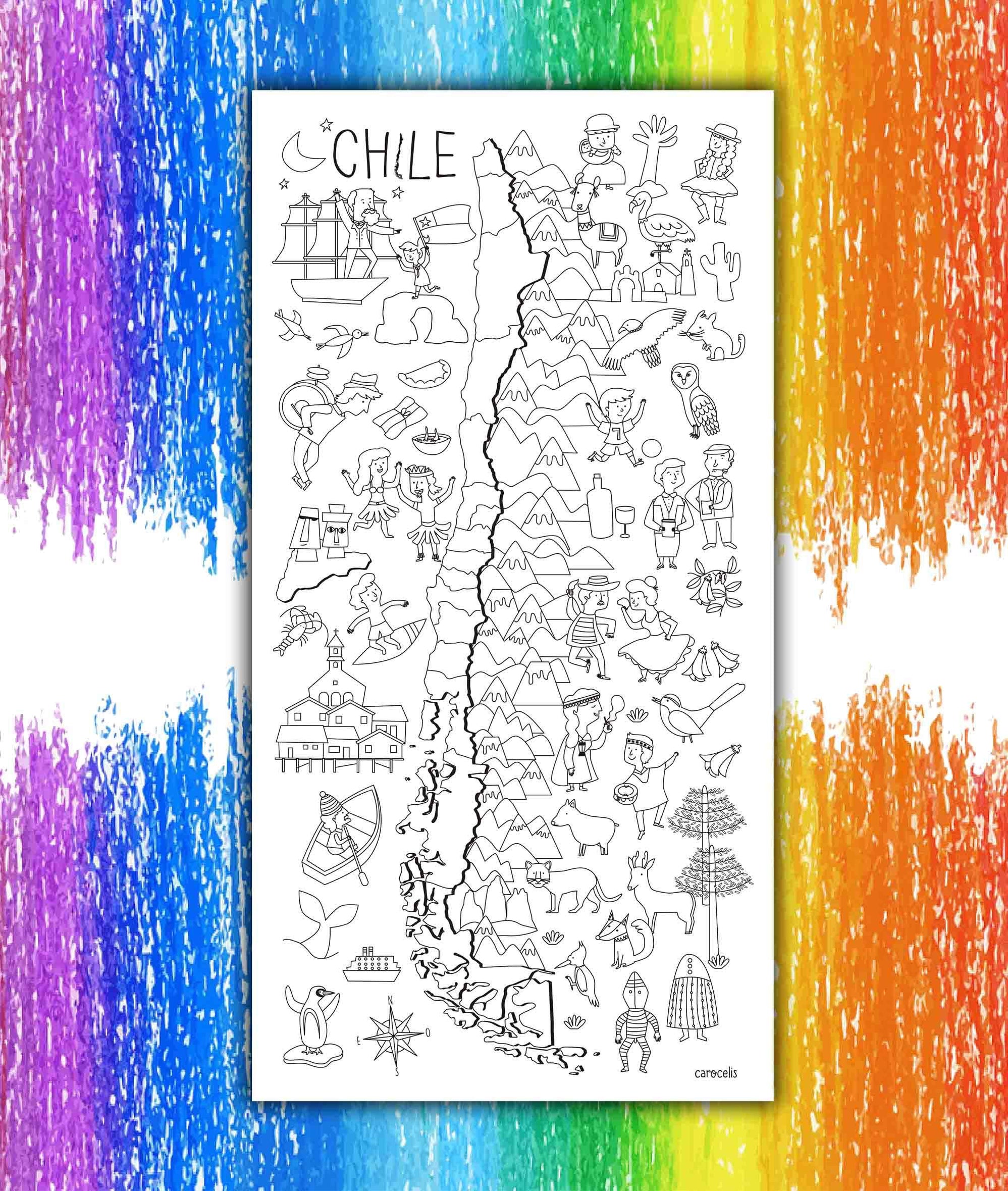 Mapa de Chile Coloreable - Lámina — Mappin