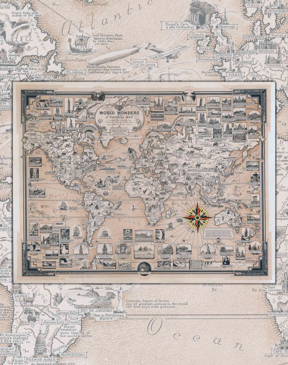 Mapa del Mundo de Maravillas Sepia - Lámina — Mappin