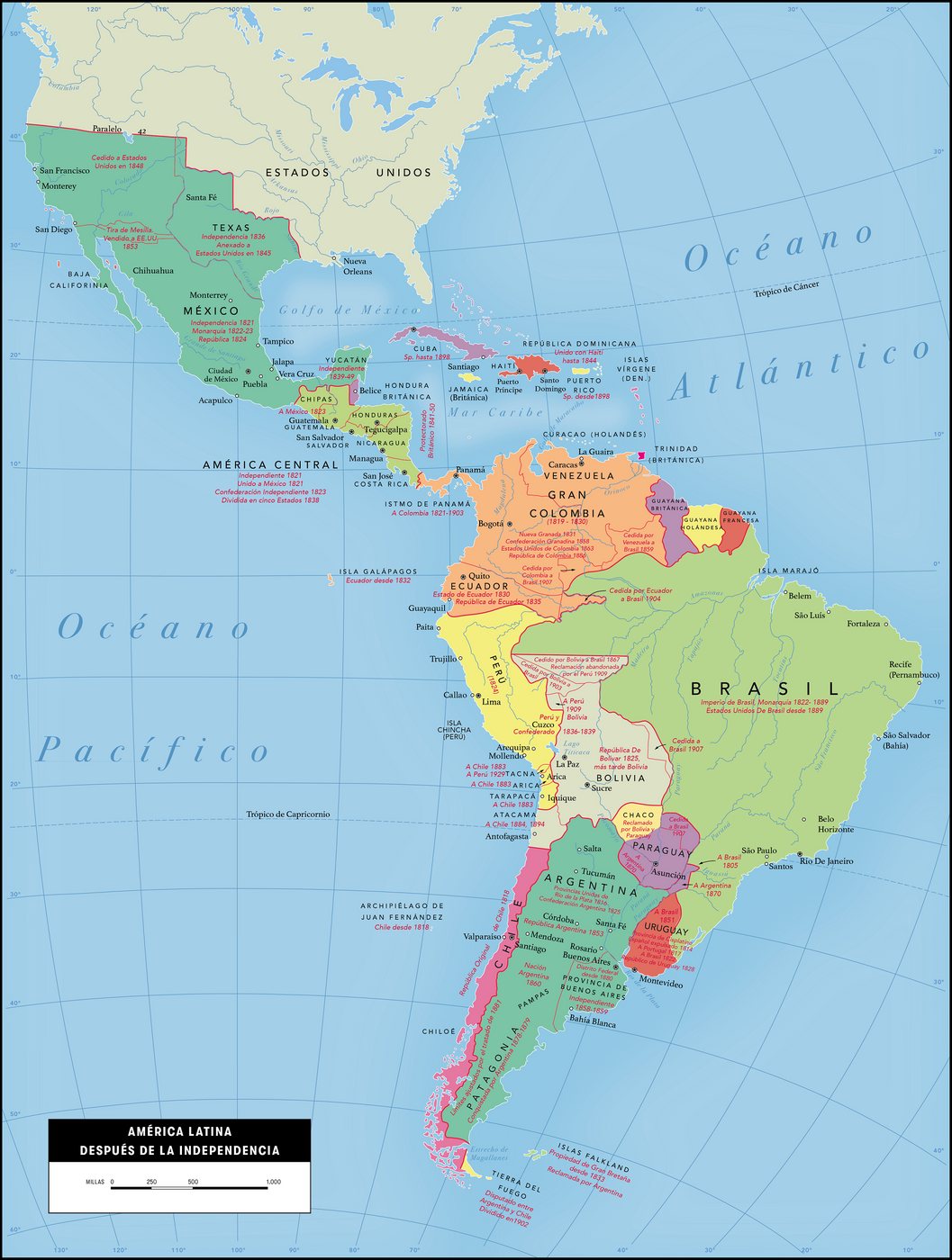 Mapa de Latinoamérica e Independencias - Lámina — Mappin