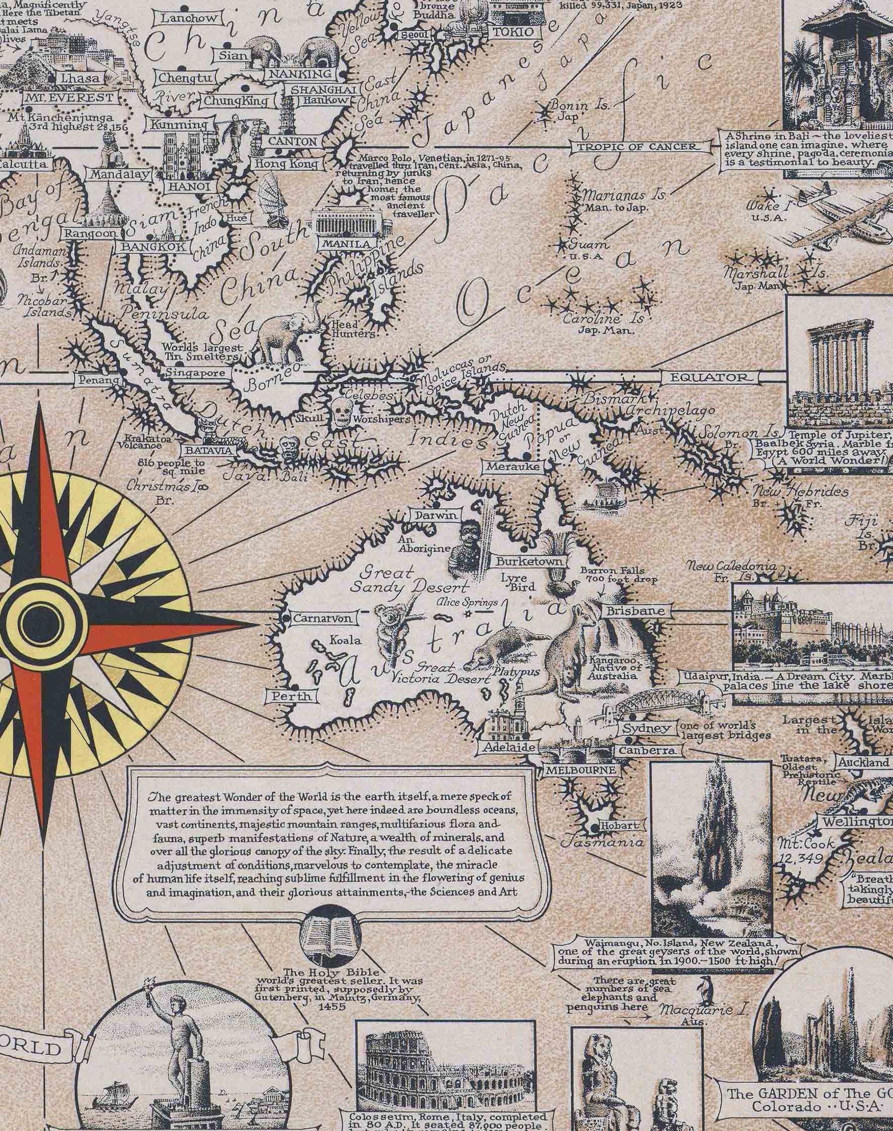 Mapa del Mundo de Maravillas Sepia - Lámina — Mappin