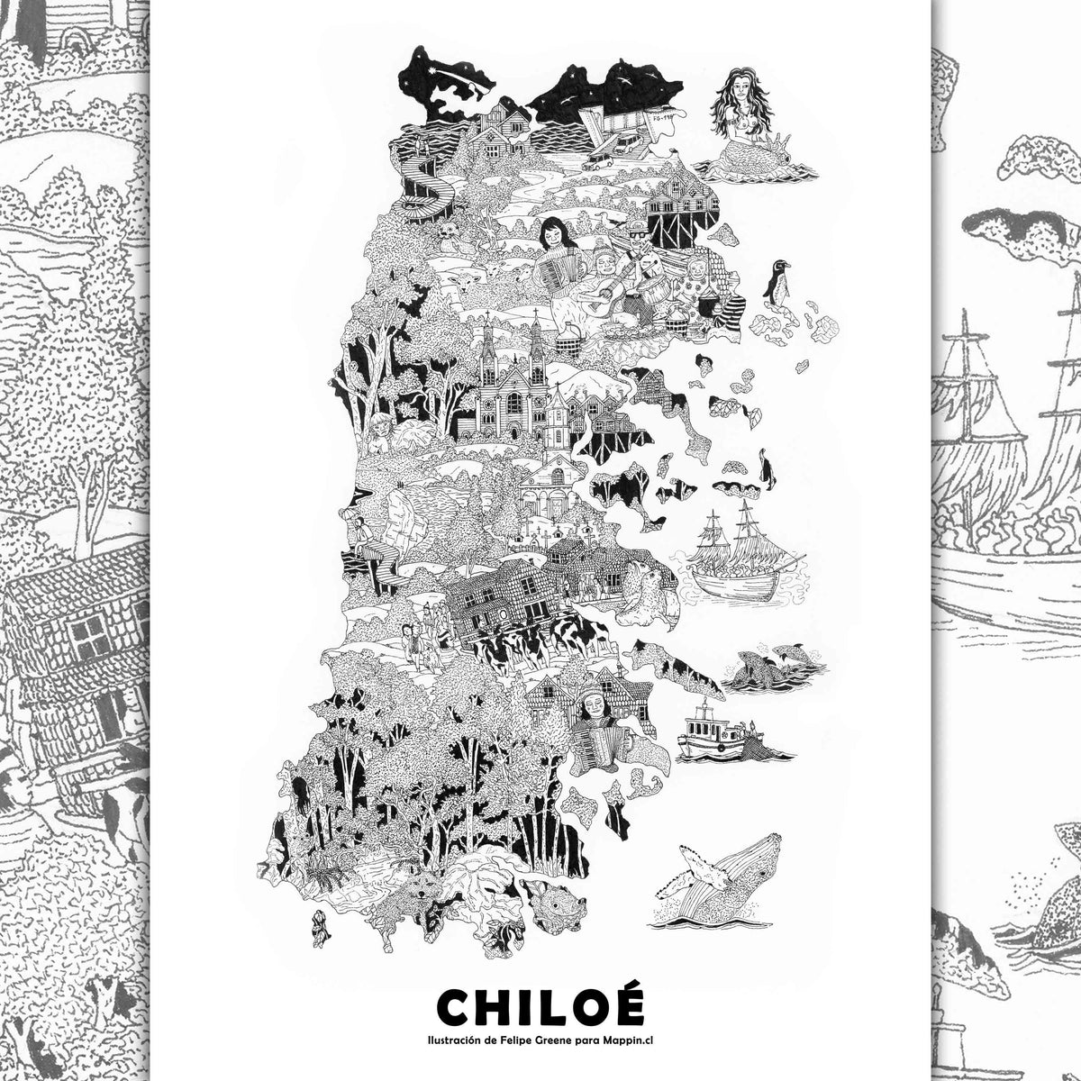Mapa de Chiloé Ilustrado - Lámina — Mappin