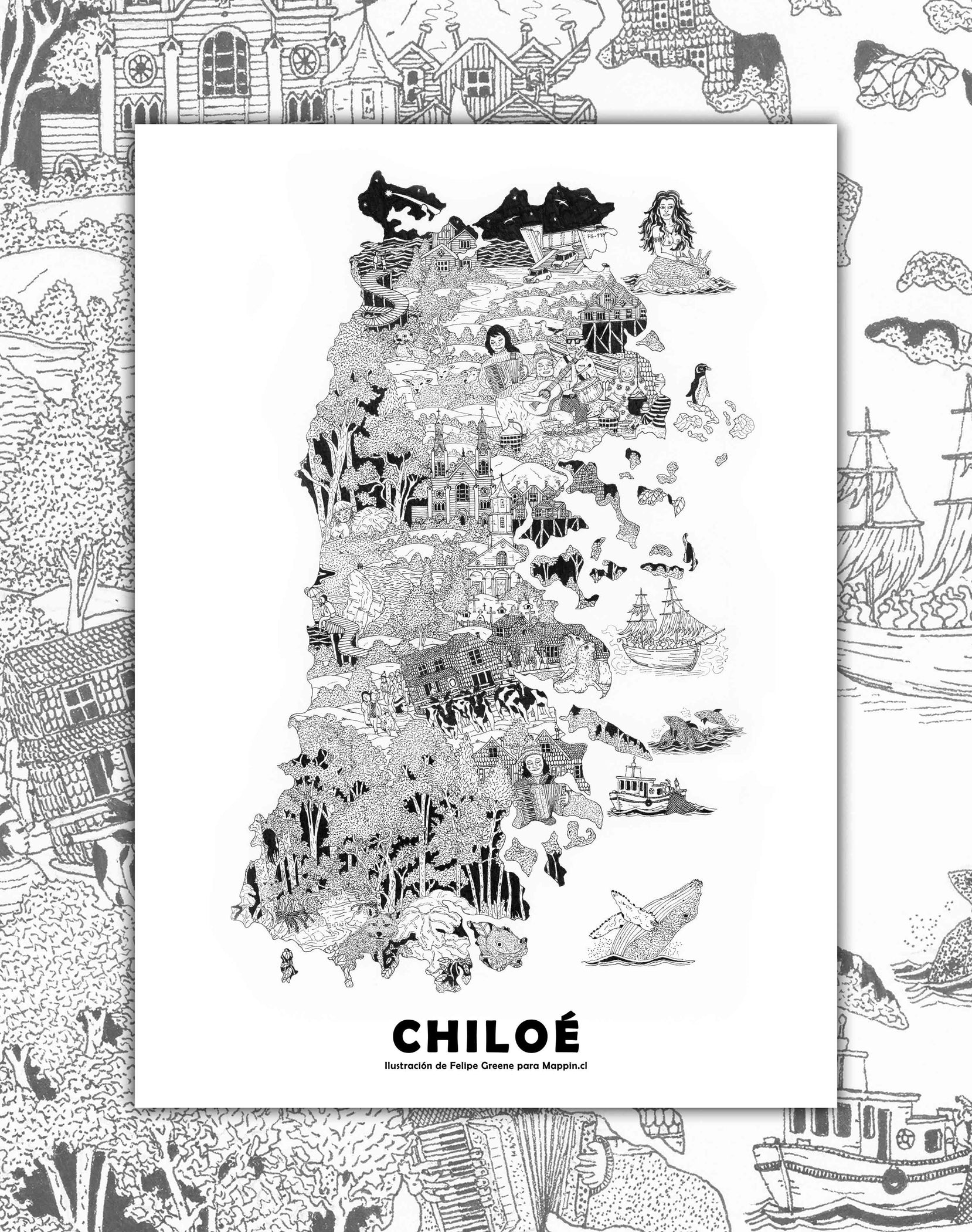Mapa de Chiloé Ilustrado - Lámina — Mappin