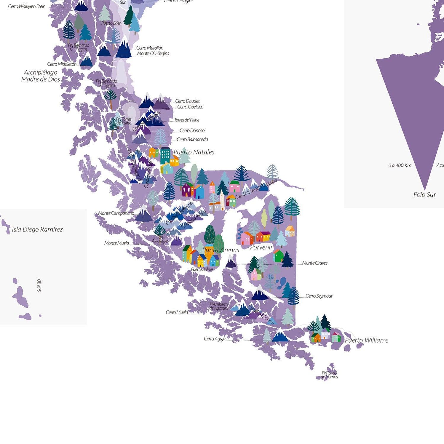 Mapa de Montañas Volcanes y Cordilleras de Chile - Lámina — Mappin